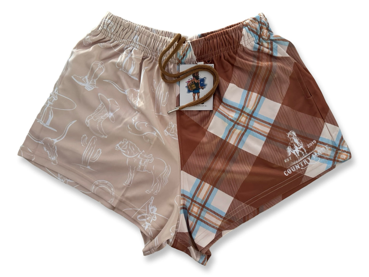 🔥NEW🔥 Brown Tartan Horse Footy Shorts (With Pockets) – Footy-shorts.com.au
