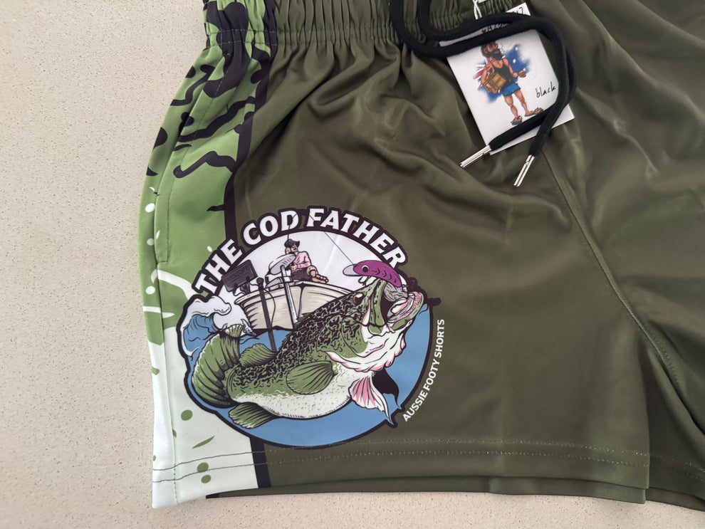 🔥NEW🔥 Cod Father Green Footy Shorts (With Pockets) – Footy-shorts.com.au