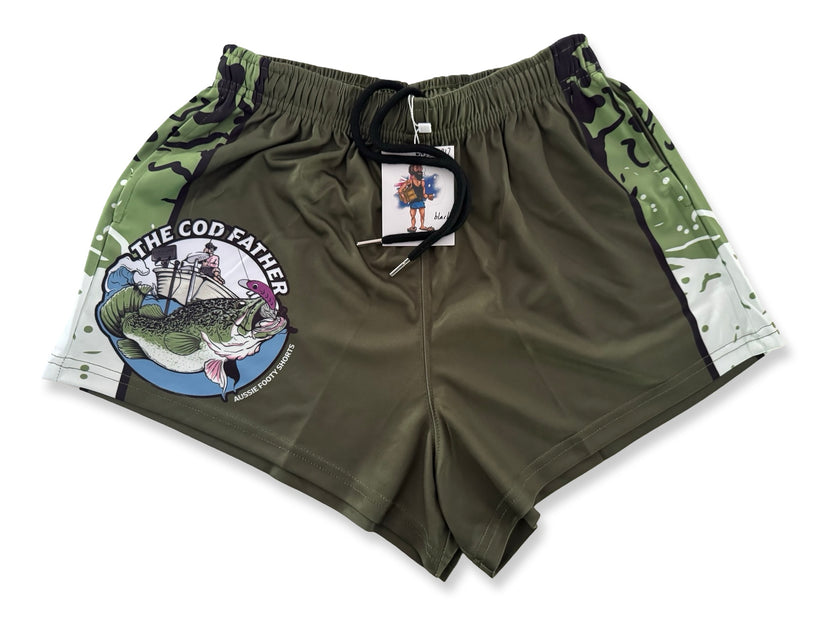 🔥NEW🔥 Cod Father Green Footy Shorts (With Pockets) – Footy-shorts.com.au